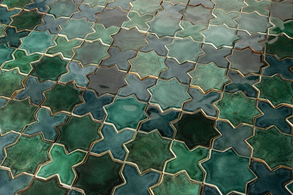 Exquisite Persian-inspired Hand-Pressed Tiles: A Luxurious Green Glaze ...