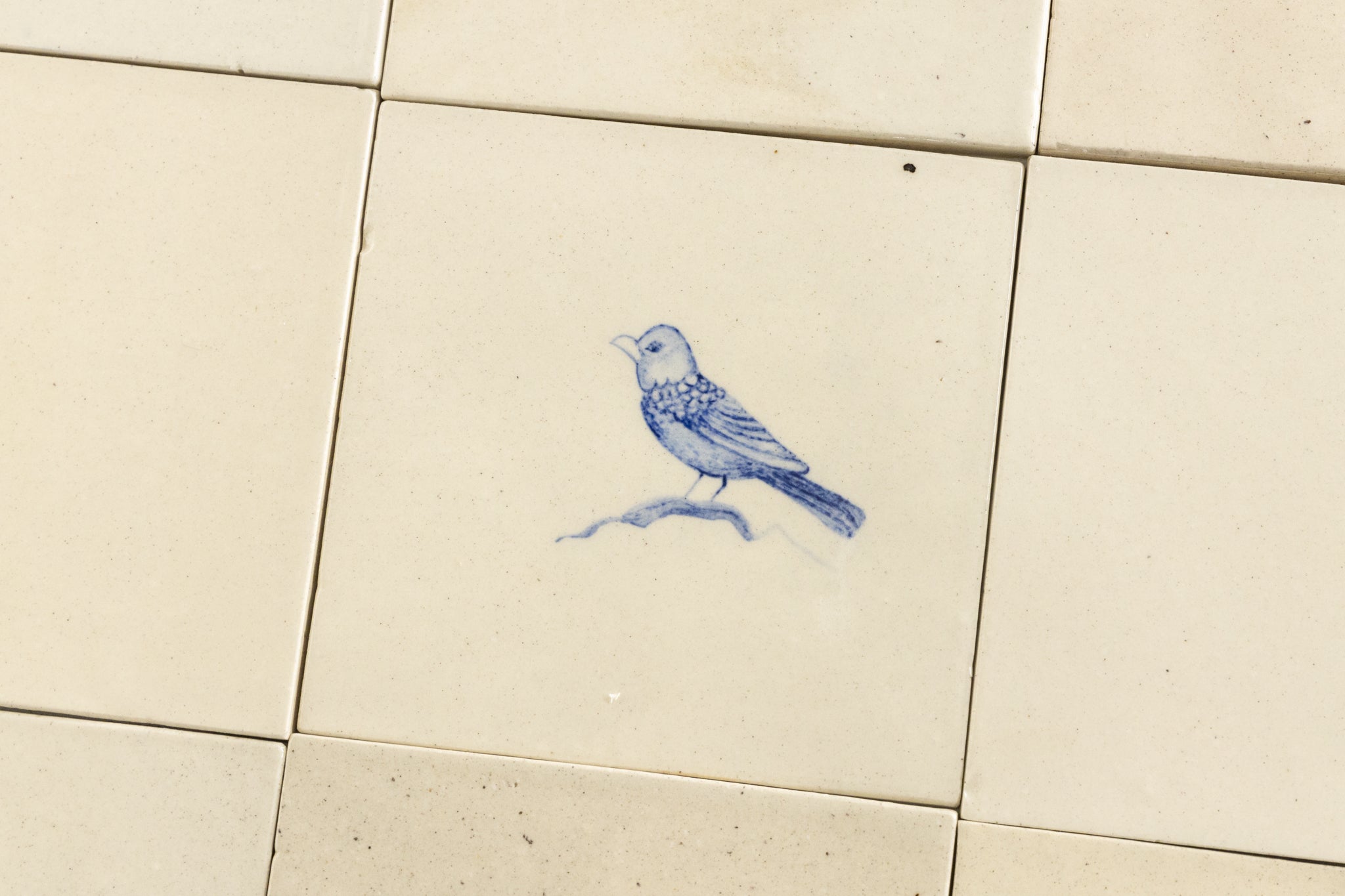 Blue and Cream Hand-Painted Square Delft Bird Tiles - GGEFFG-WS ...