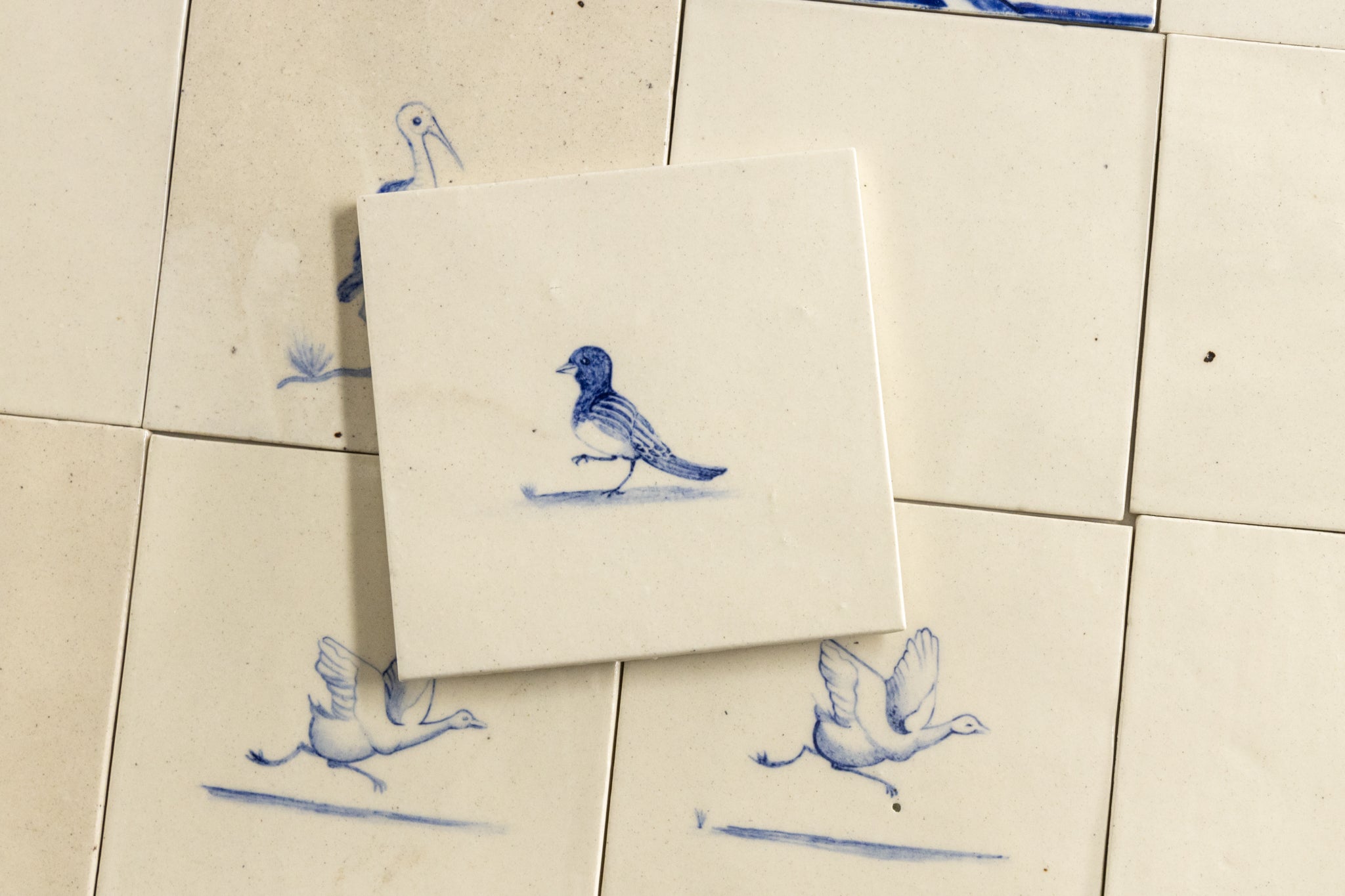 Blue and Cream Hand-Painted Square Delft Bird Tiles - GGEFFG-WS ...