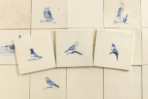 Blue and Cream Hand-Painted Square Delft Bird Tiles - GGEFFG-WS ...
