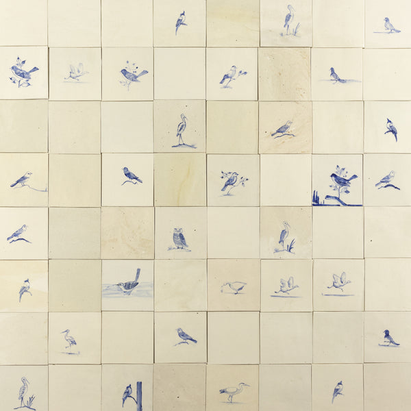 Blue and Cream Hand-Painted Square Delft Bird Tiles - GGEFFG-WS ...