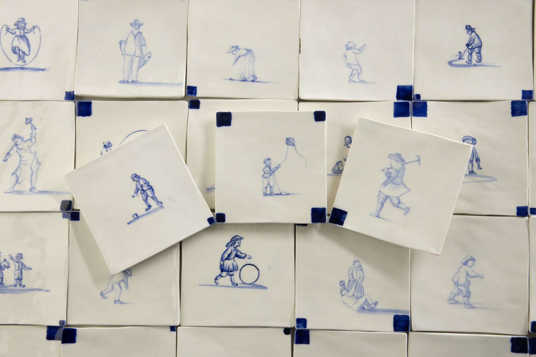 Blue on Cream Hand-Painted Square Delft Tiles - SHRXXL – VEELVLAK-Frēodōm