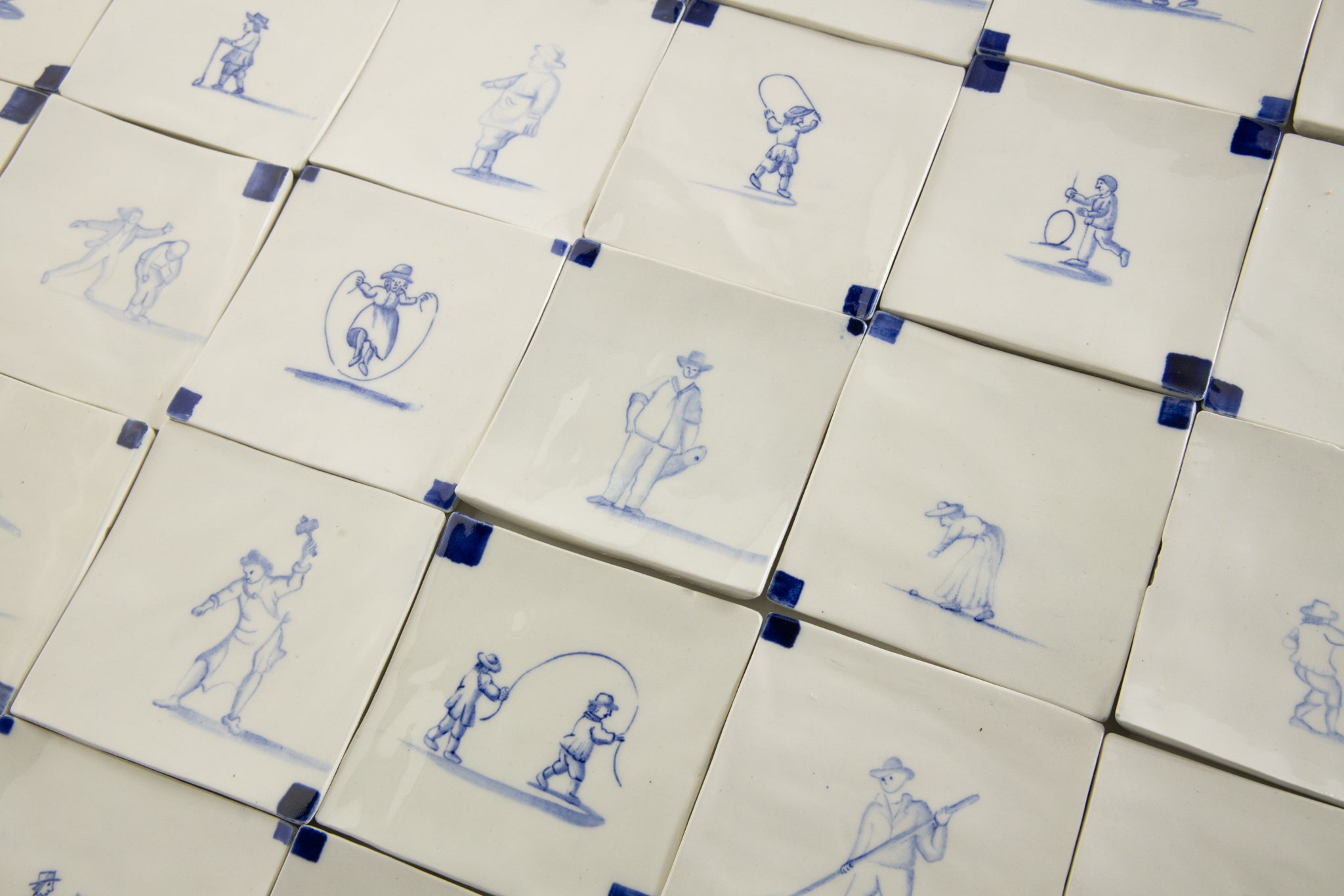 Blue on Cream Hand-Painted Square Delft Tiles - SHRXXL – VEELVLAK-Frēodōm