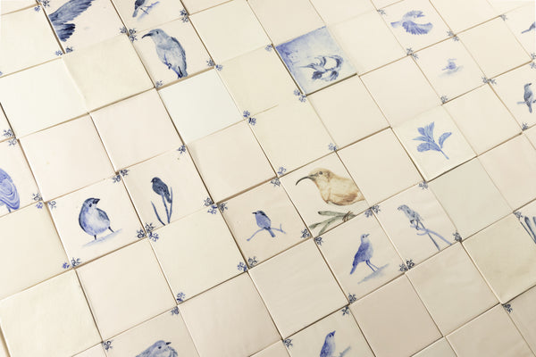 Blue and Cream Blend with Hand-Painted Square Delft Tiles ZPSHME_13C ...