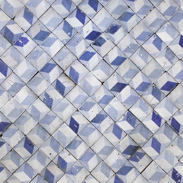 Chunky square tile Blue cube pattern on Matt White RPM84 10B – VEELVLAK ...